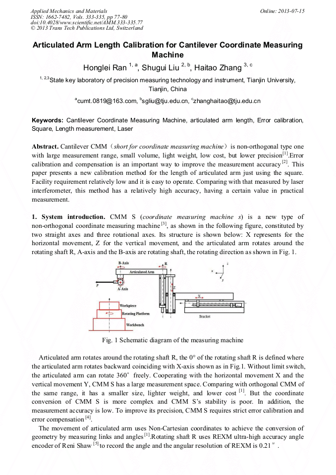 Articulated Arm Length Calibration for Cantilever Coordinate Measuring ...