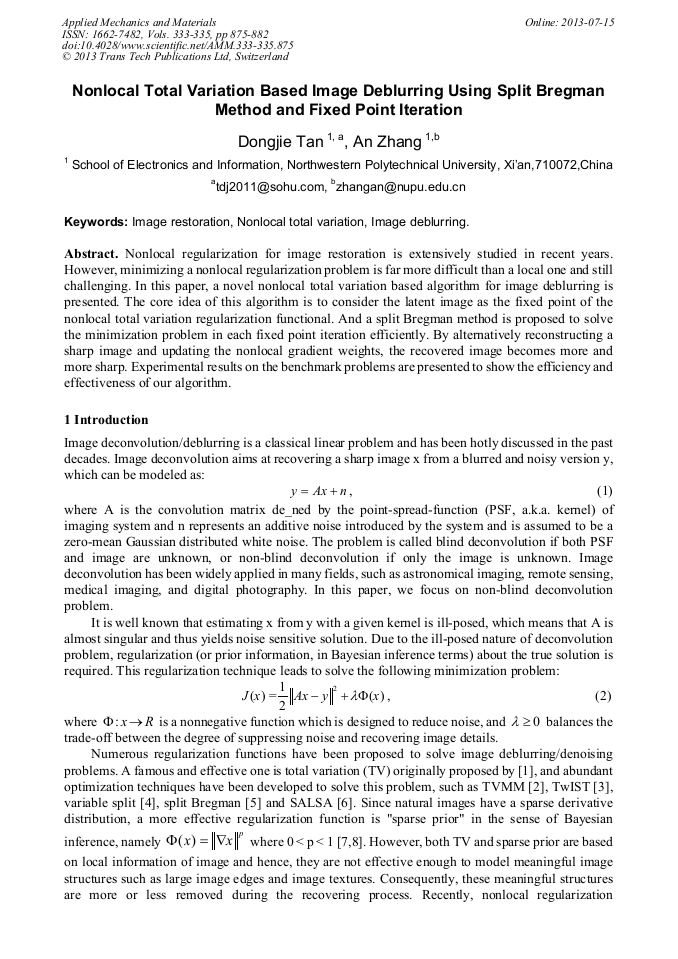 Nonlocal Total Variation Based Image Deblurring Using Split Bregman Method and Fixed Point ...