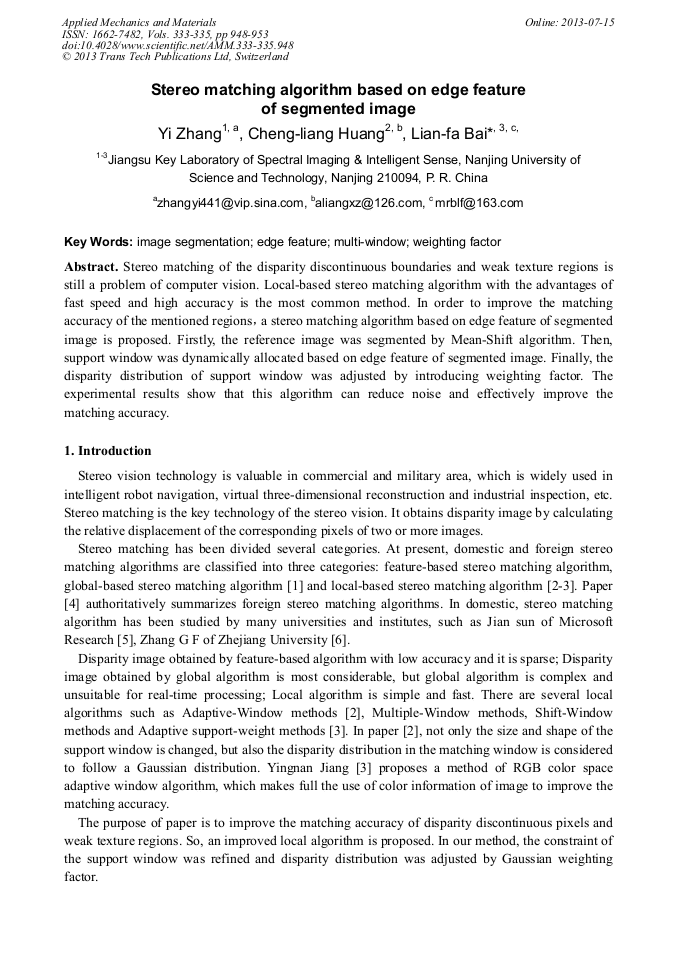 Stereo Matching Algorithm Based On Edge Feature Of Segmented Image Scientificnet