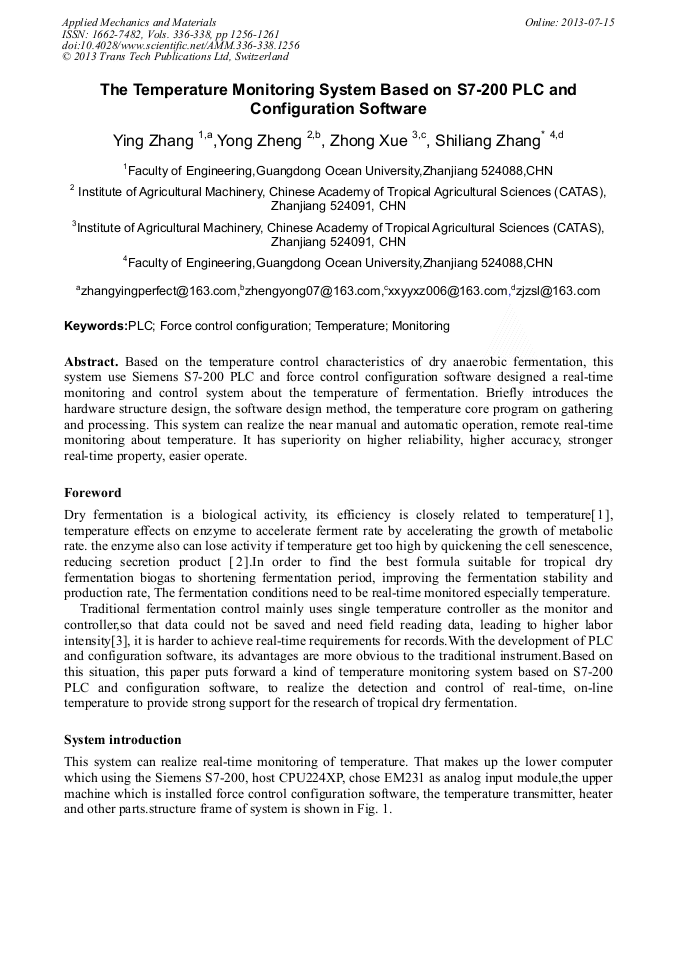 The Temperature Monitoring System Based on S7-200 PLC and Configuration ...