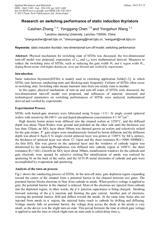 Research on Switching Performance of Static Induction Thyristors ...