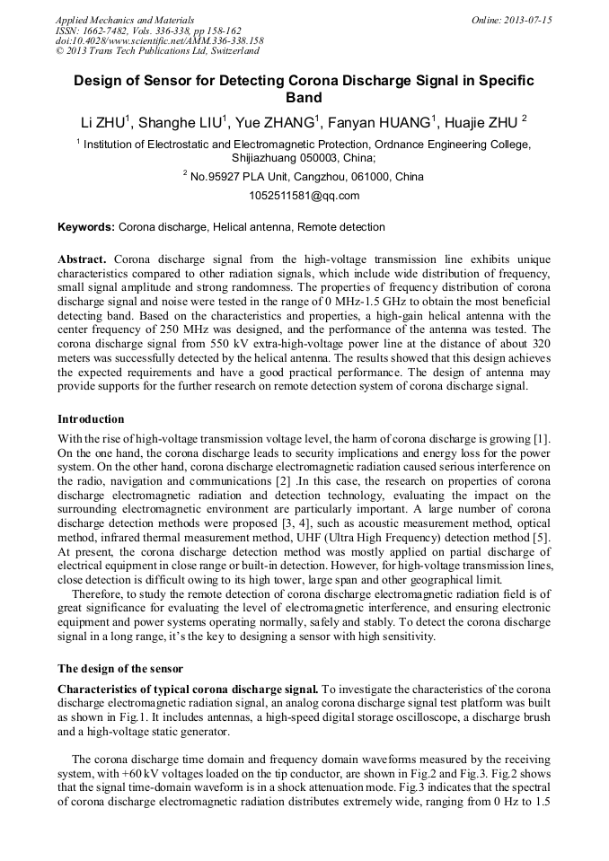 Design of Sensor for Detecting Corona Discharge Signal in Specific Band ...
