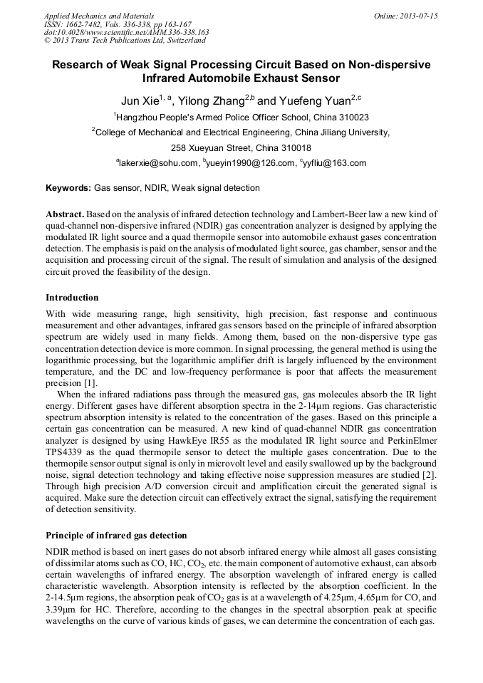 Research of Weak Signal Processing Circuit Based on Non-Dispersive ...