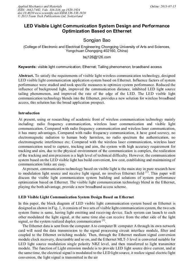 LED Visible Light Communication System Design and Performance ...