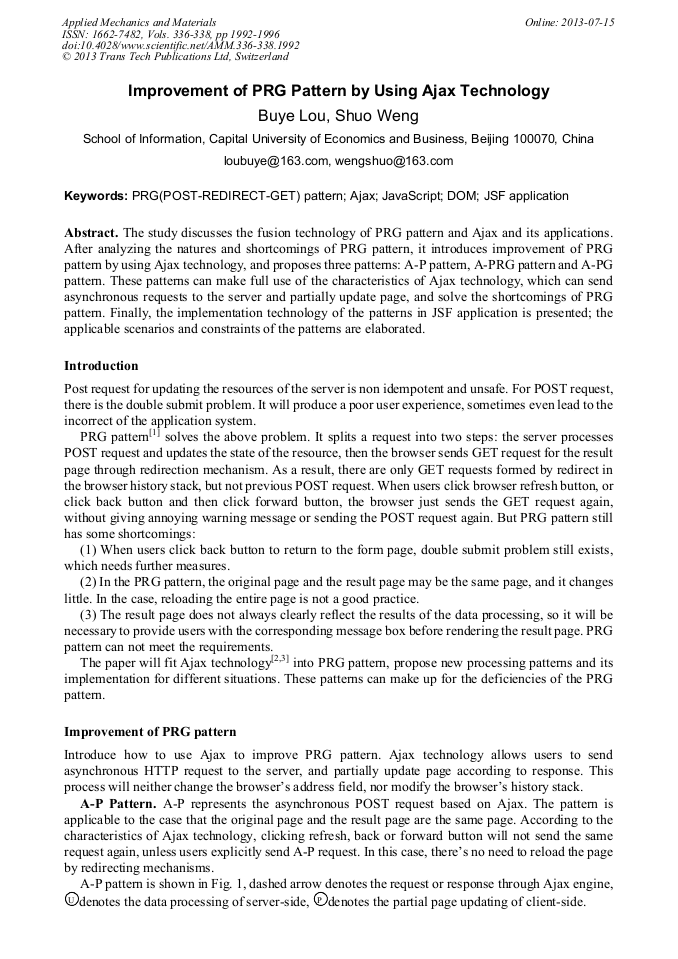 Improvement of PRG Pattern by Using Ajax Technology | Scientific.Net