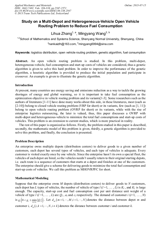 Study on a Multi-Depot and Heterogeneous-Vehicle Open Vehicle Routing ...