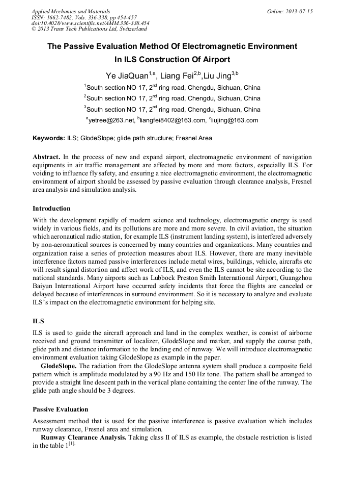 The Passive Evaluation Method of Electromagnetic Environment in ILS ...