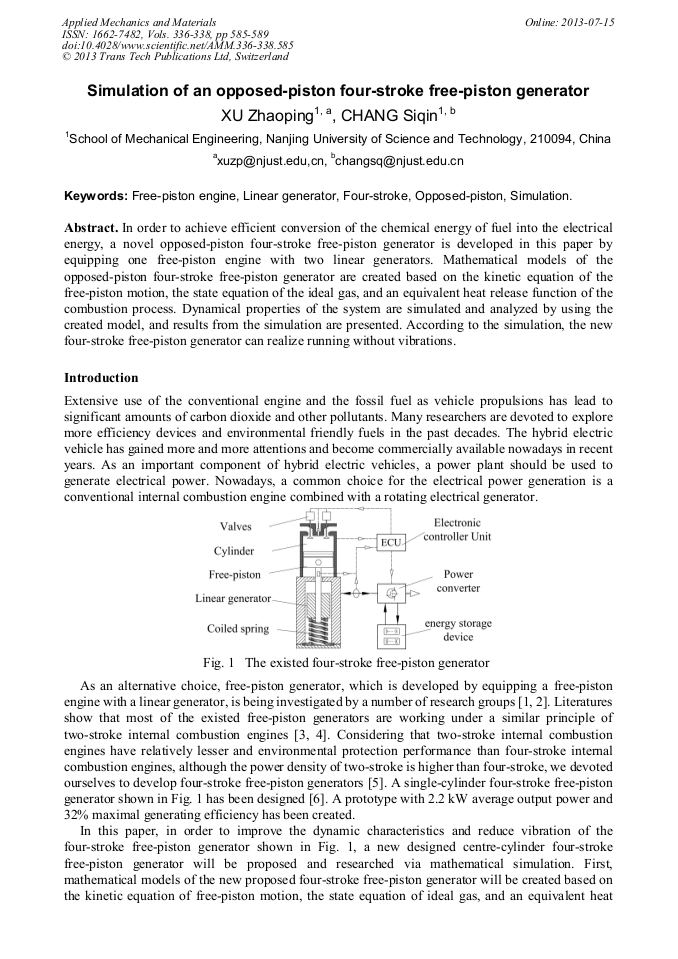 Simulation of an Opposed-Piston Four-Stroke Free-Piston Generator ...