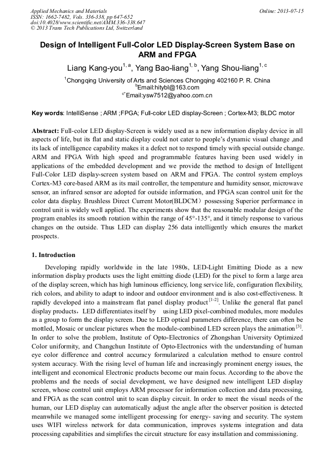 Design of Intelligent Full-Color LED Display-Screen System Base on ARM ...