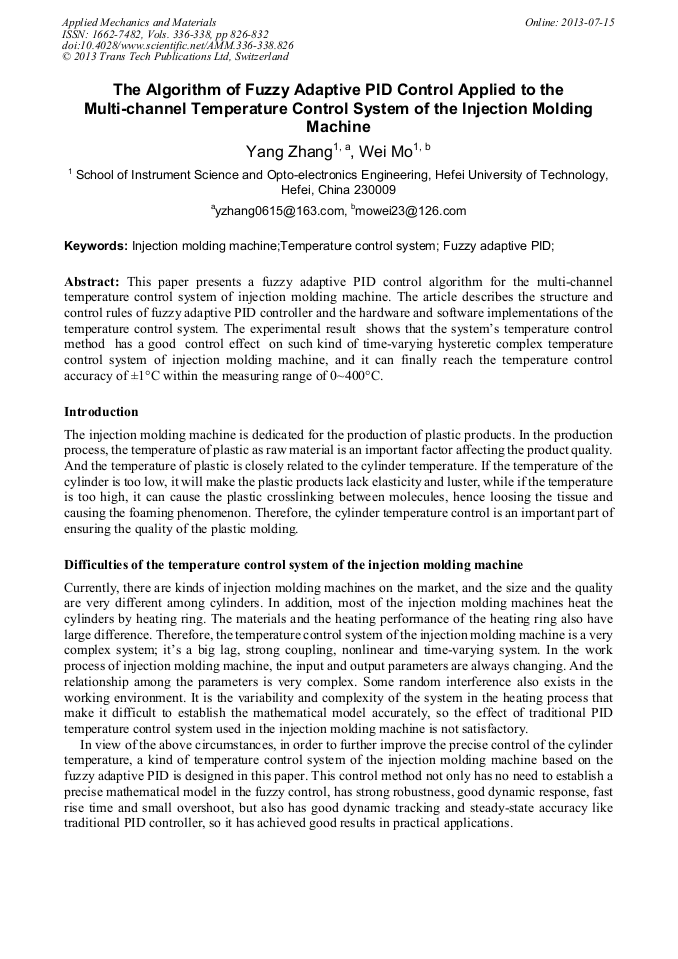 The Algorithm of Fuzzy Adaptive PID Control Applied to the Multi ...