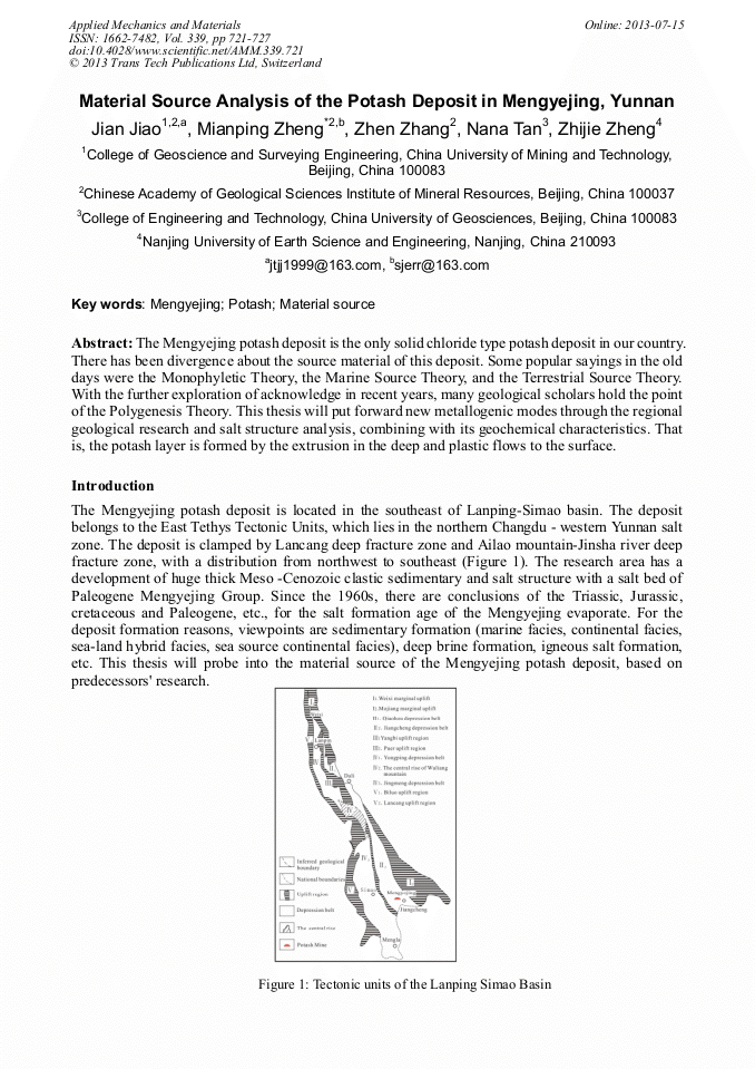 Material Source Analysis of the Potash Deposit in Mengyejing, Yunnan ...