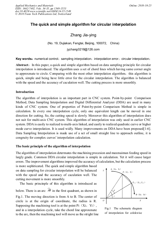 The Quick and Simple Algorithm for Circular Interpolation | Scientific.Net