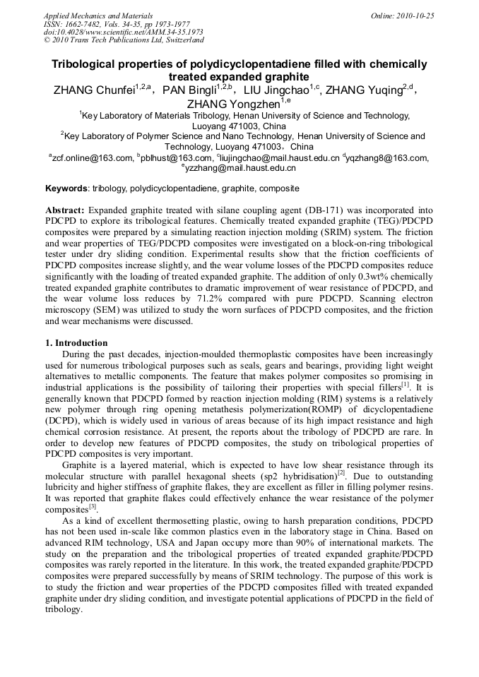 Tribological Properties of Polydicyclopentadiene Filled with Chemically ...