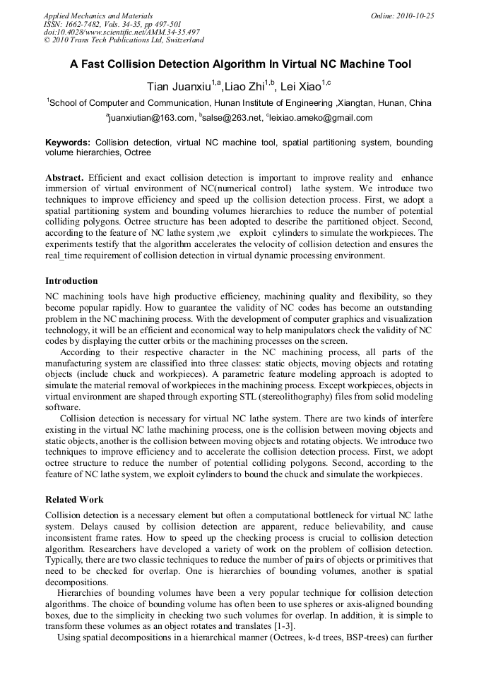 A Fast Collision Detection Algorithm In Virtual Nc Machine Tool Scientificnet