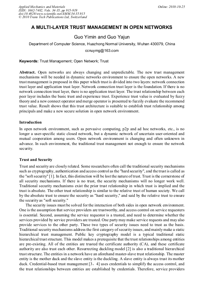 A Multi-Layer Trust Management in Open Networks | Scientific.Net