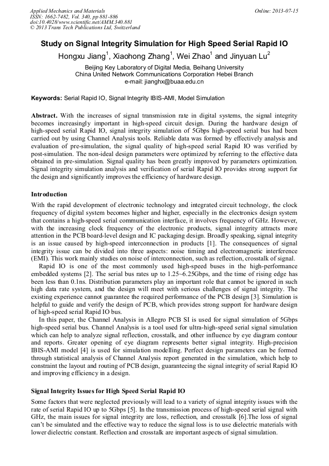 Study on Signal Integrity Simulation for High Speed Serial Rapid IO ...