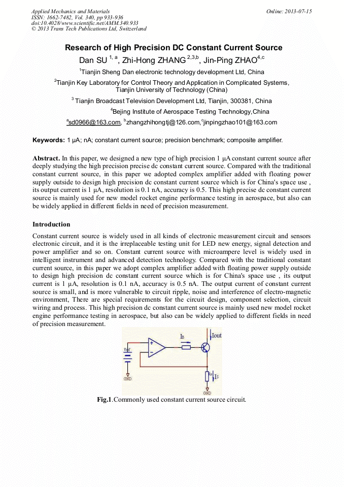 Research of High Precision DC Constant Current Source | Scientific.Net
