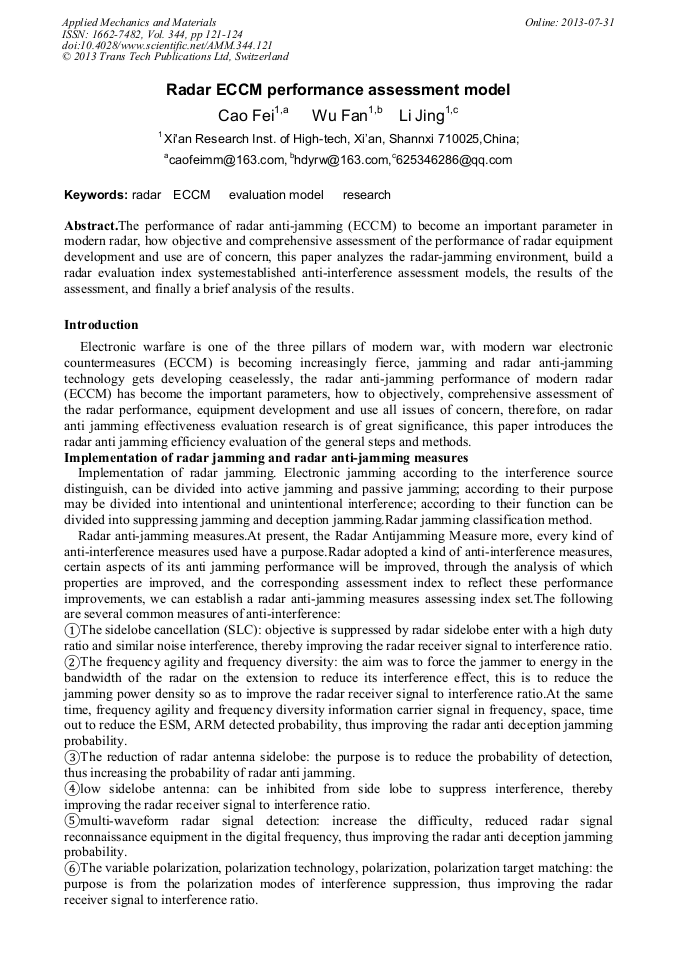 Radar ECCM Performance Assessment Model | Scientific.Net