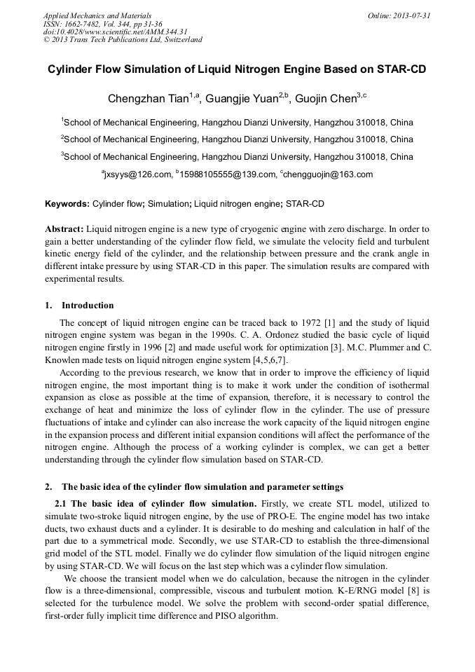 Cylinder Flow Simulation of Liquid Nitrogen Engine Based on STAR-CD ...