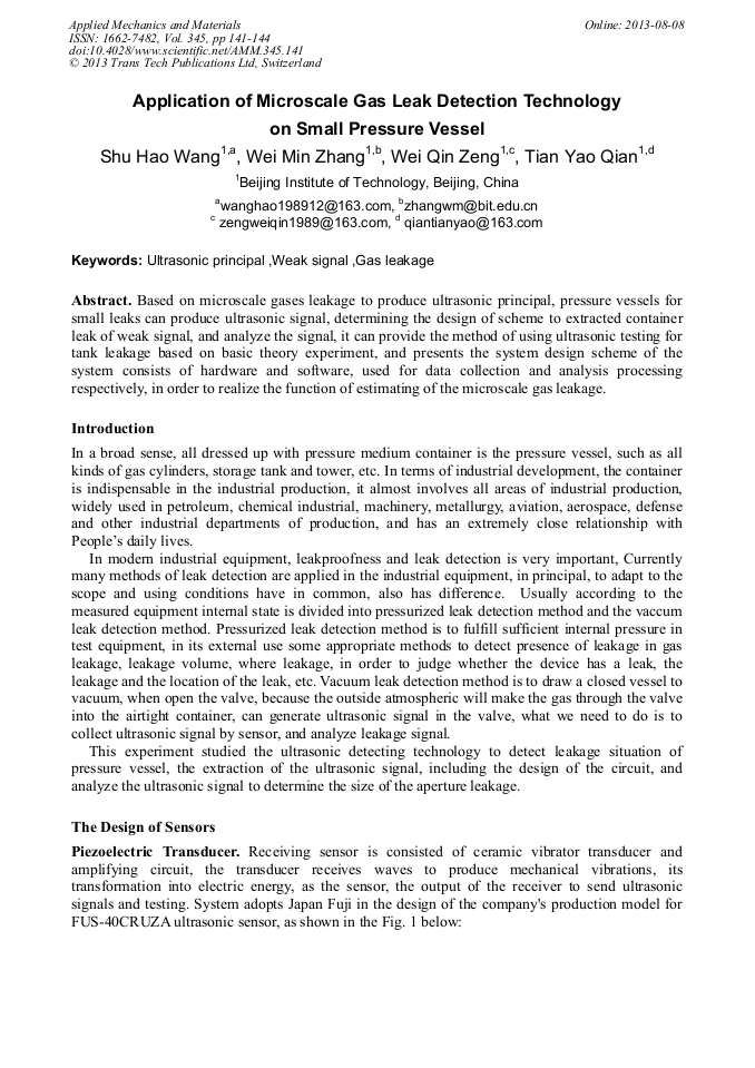 Application of Microscale Gas Leak Detection Technology on Small ...