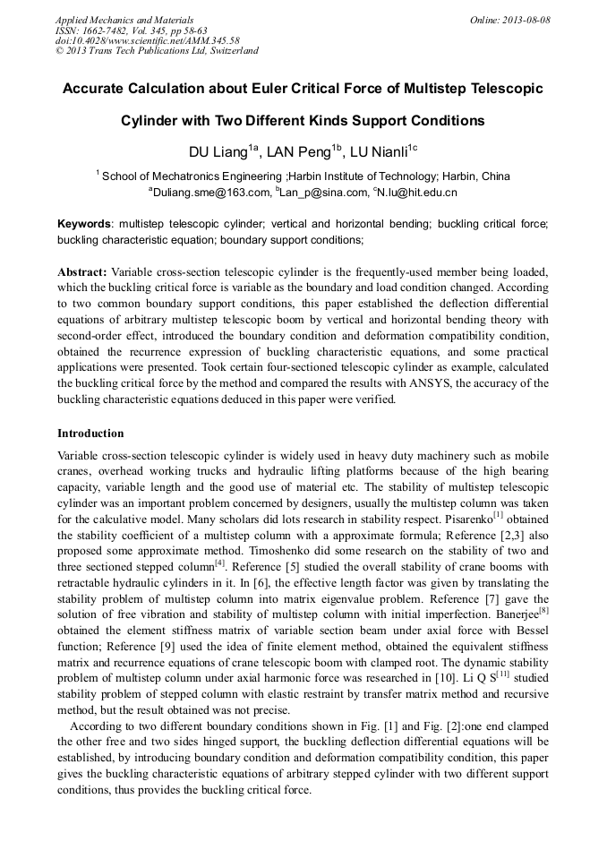 Accurate Calculation about Euler Critical Force of Multistep Telescopic ...