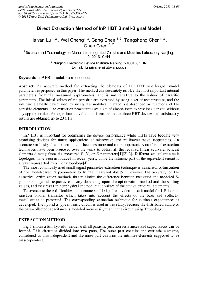 Direct Extraction Method of InP HBT Small-Signal Model | Scientific.Net