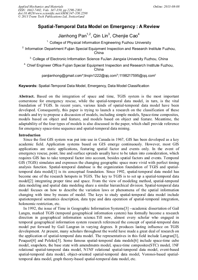 Spatial-Temporal Data Model on Emergency: A Review | Scientific.Net