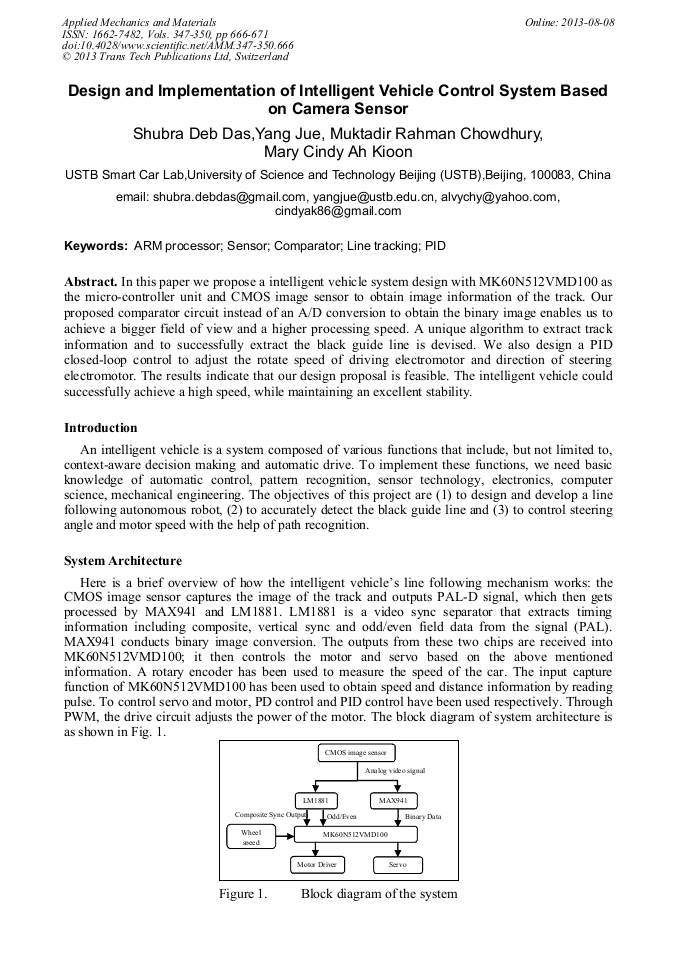 Design and Implementation of Intelligent Vehicle Control System Based on Camera Sensor ...