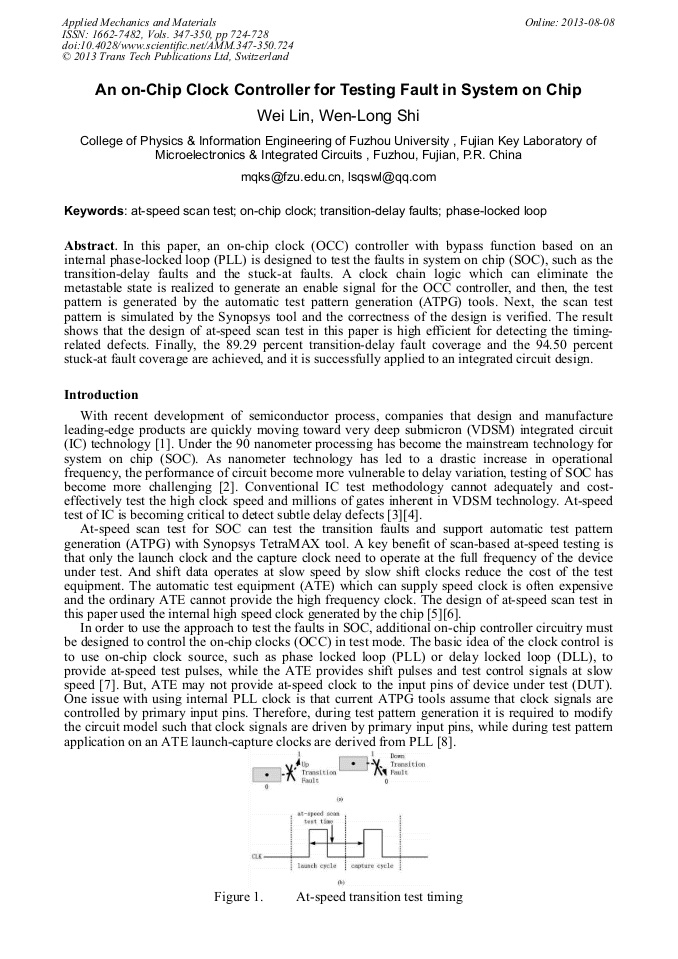 An On-Chip Clock Controller for Testing Fault in System on Chip ...