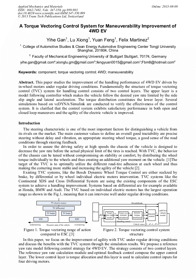 A Torque Vectoring Control System for Maneuverability Improvement of ...