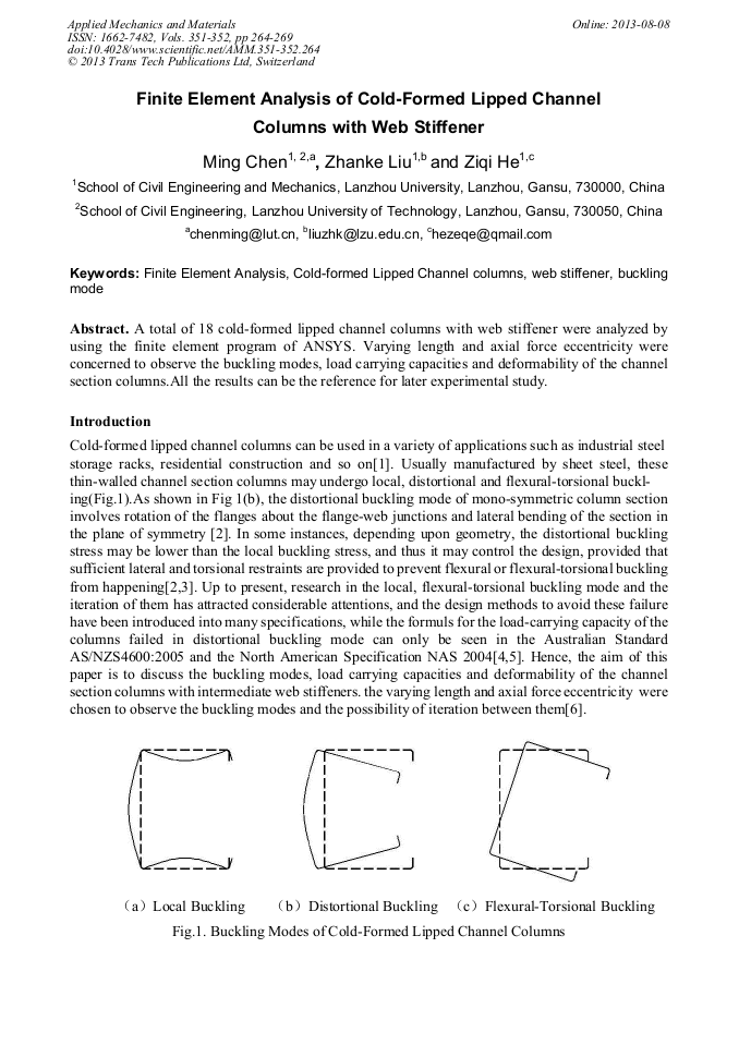 Finite Element Analysis of Cold-Formed Lipped Channel Columns with Web ...