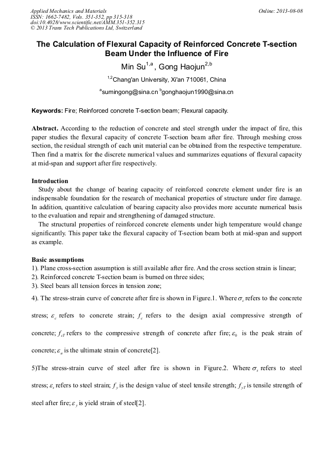 The Calculation of Flexural Capacity of Reinforced Concrete T-Section ...