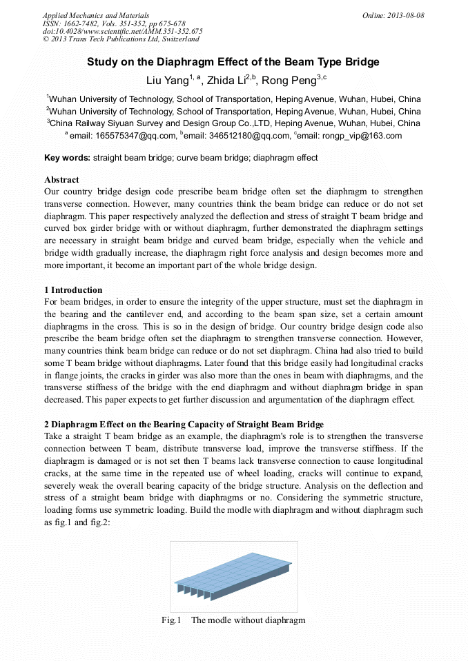 Study on the Diaphragm Effect of the Beam Type Bridge | Scientific.Net