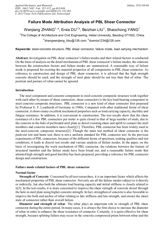Failure Mode Attribution Analysis of PBL Shear Connector | Scientific.Net