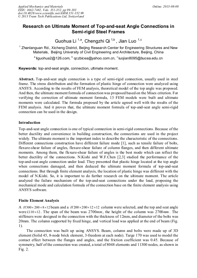 Research on Ultimate Moment of Top-and-Seat Angle Connections in Semi ...