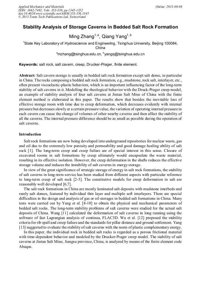 Stability Analysis of Storage Caverns in Bedded Salt Rock Formation ...