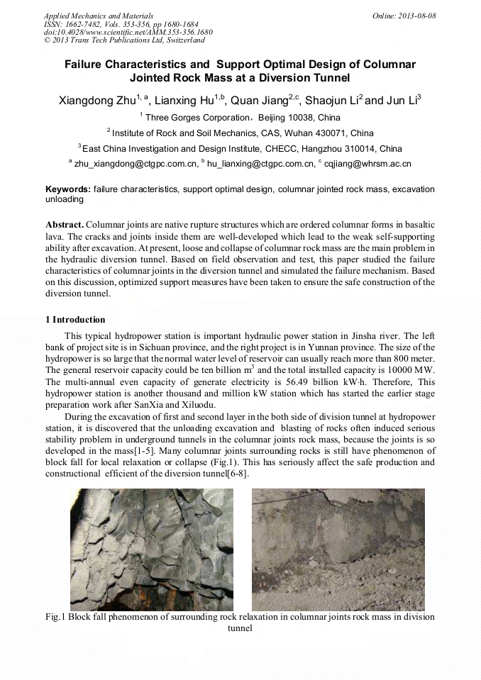Failure Characteristics and Support Optimal Design of Columnar Jointed ...