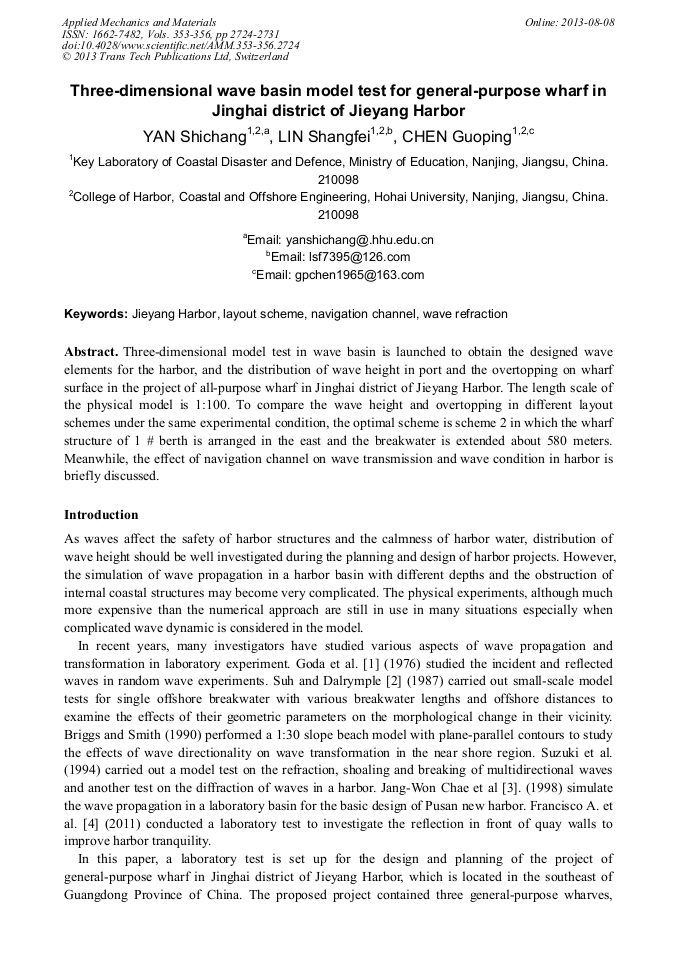 Three-Dimensional Wave Basin Model Test for General-Purpose Wharf in ...