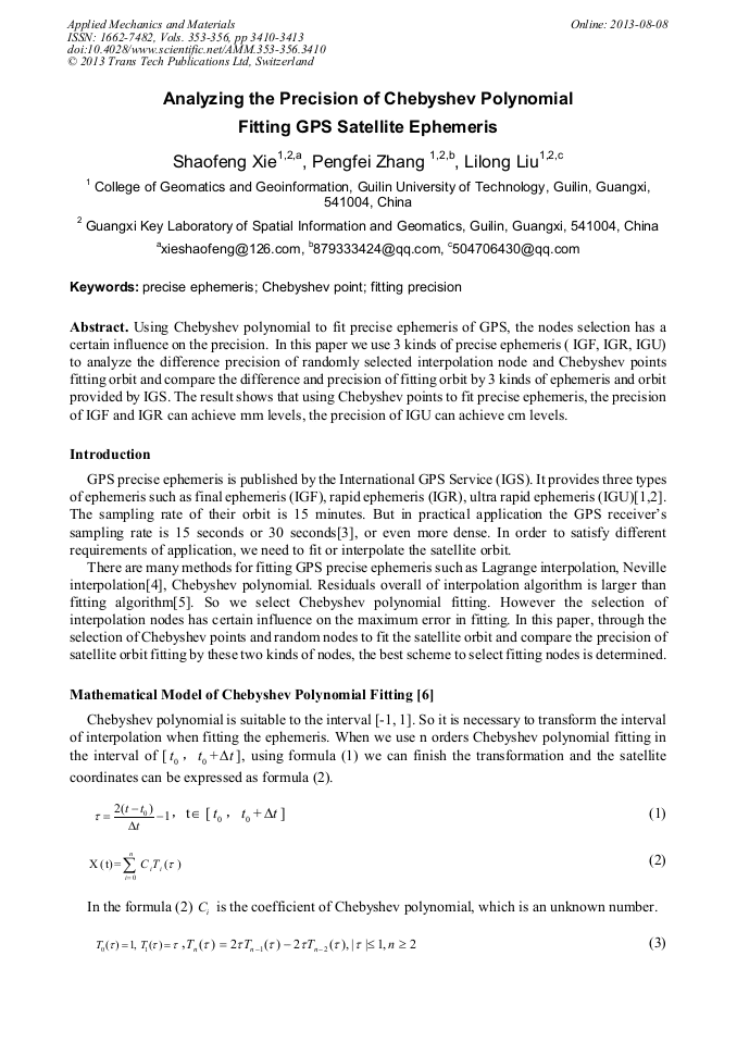 Analyzing the Precision of Chebyshev Polynomial Fitting GPS Satellite ...