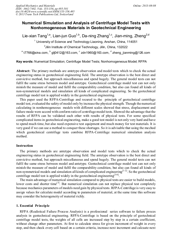 Numerical Simulation and Analysis of Centrifuge Model Tests with ...