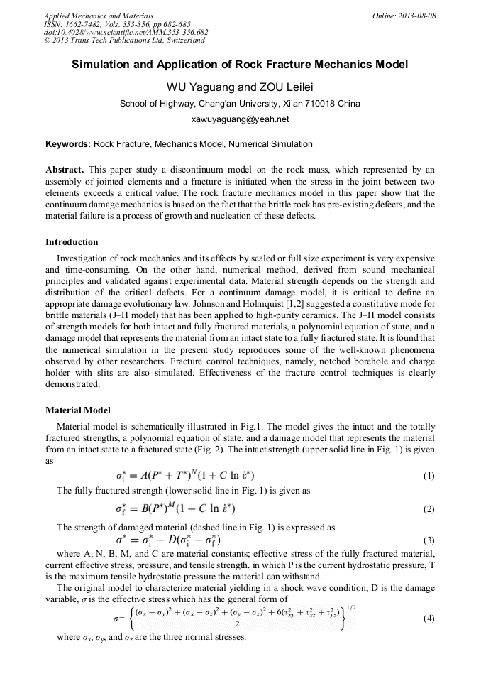 Simulation and Application of Rock Fracture Mechanics Model ...