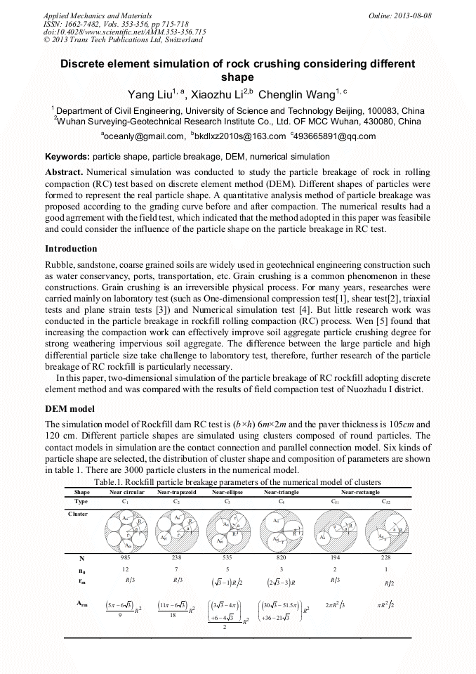 Discrete Element Simulation of Rock Crushing Considering Different ...