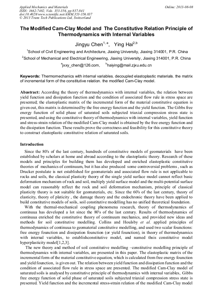 The Modified Cam-Clay Model and the Constitutive Relation Principle of ...