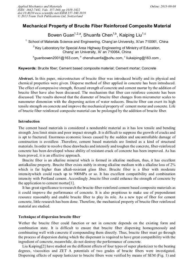 Mechanical Property of Brucite Fiber Reinforced Composite Material ...