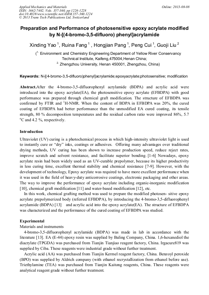 Preparation and Performance of Photosensitive Epoxy Acrylate Modified ...