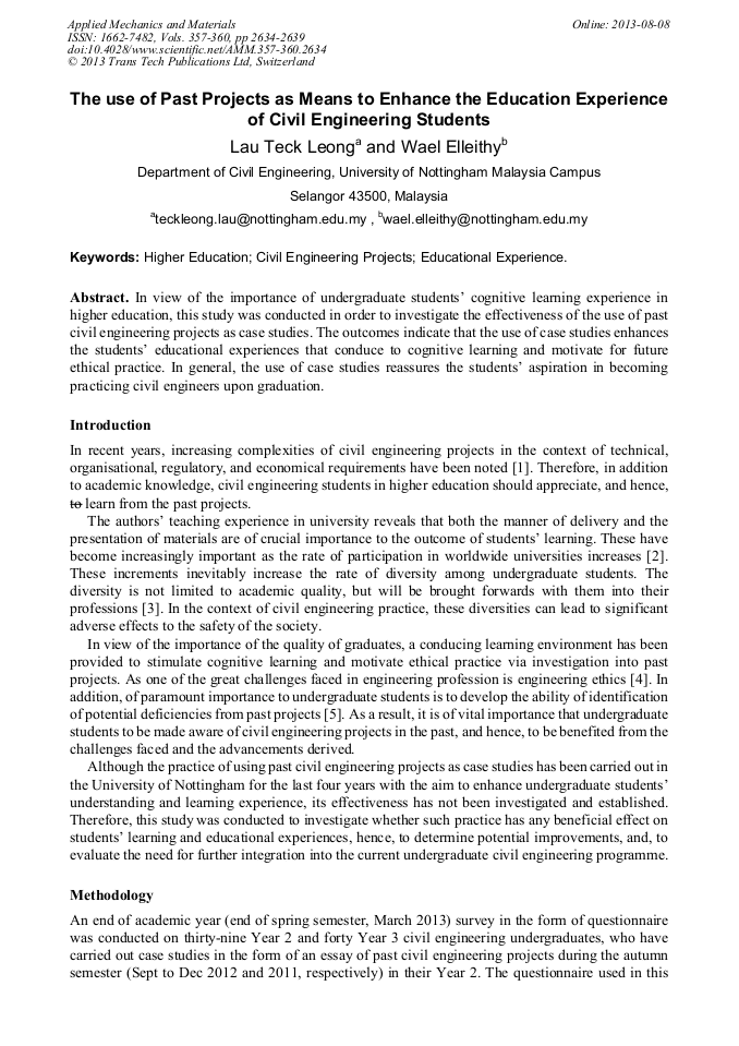 The use of Past Projects as Means to Enhance the Education Experience ...