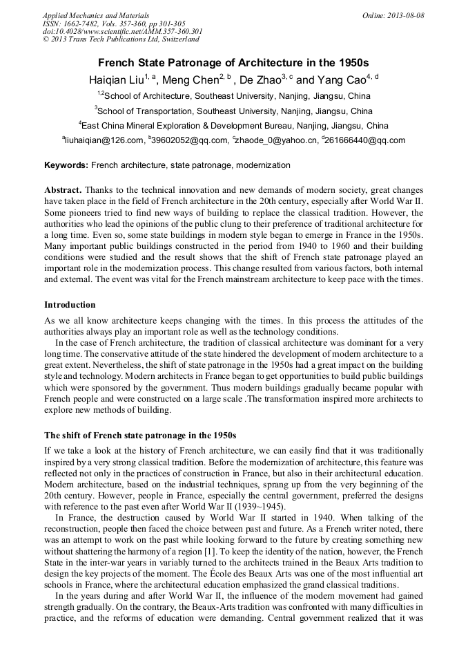 French State Patronage of Architecture in the 1950s | Scientific.Net