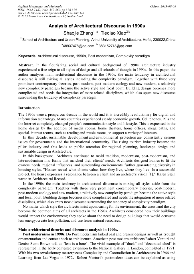 Analysis of Architectural Discourse in 1990s | Scientific.Net