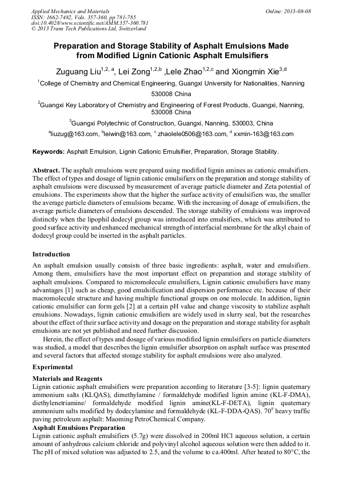 Preparation and Storage Stability of Asphalt Emulsions Made from ...