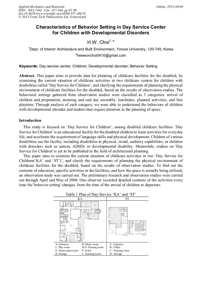 Characteristics of Behavior Setting in Day Service Center for Children ...